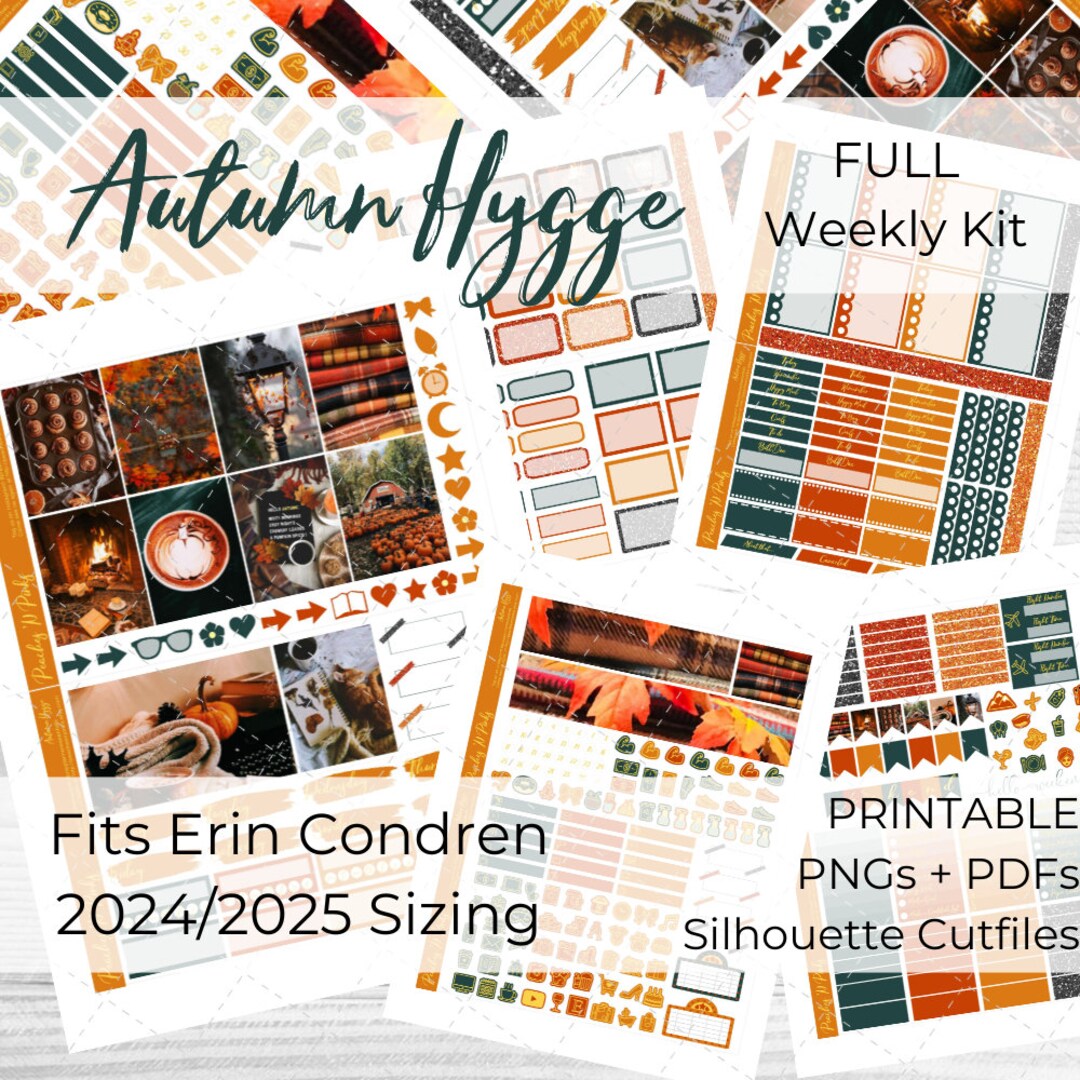 Autumn Hygge 2024-2025 Erin Condren Vertical Weekly Photo Kit Printable Planner Stickers With ...