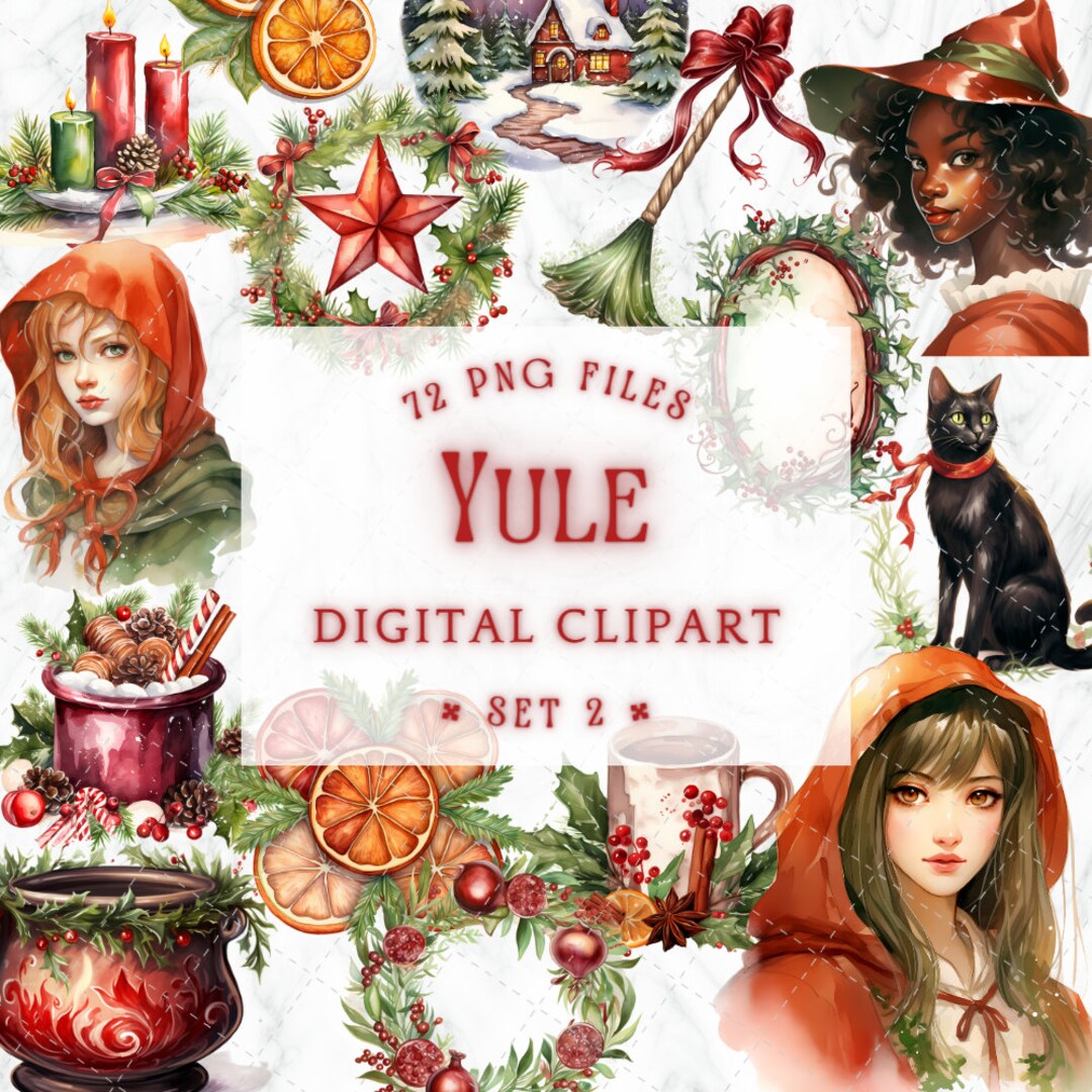 Yule Set 2 Watercolor Clip Art Pngs Pagan Wiccan Celtic Witchy ...