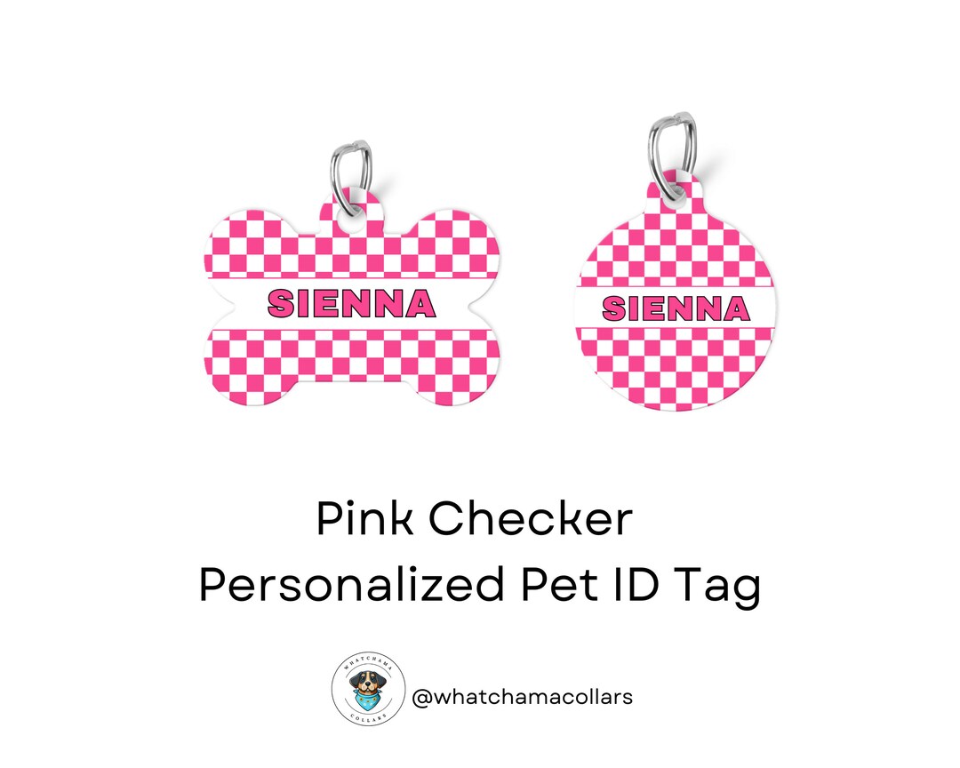 Checker Dog Name Tag Personalized Cat ID Name Tag Name Black and White ...