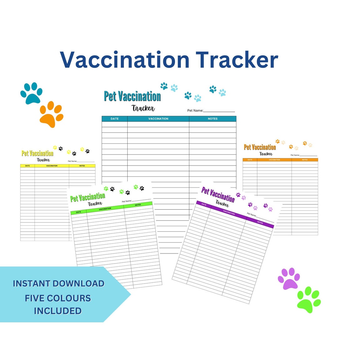 Pet Vaccination Tracker Checklist Printable Template Petcare Info Sheet ...