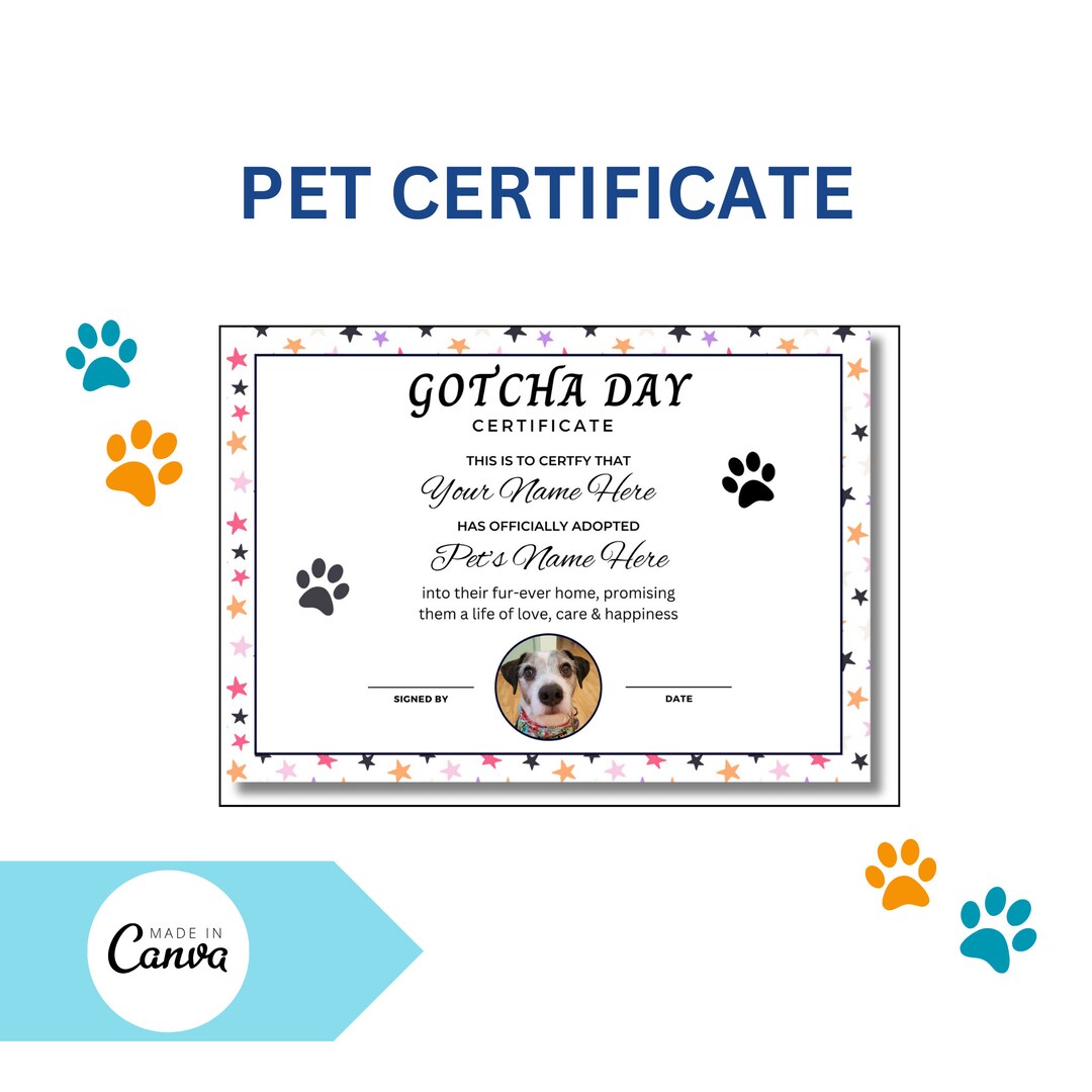 Gotcha Day Certificate Pet Adoption Printable Template Petcare Info ...