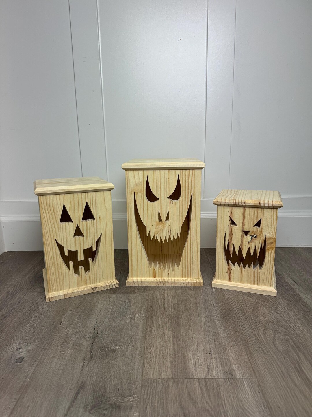 Wooden Halloween Lanterns- Halloween Wooden Pumpkin Lanterns ...