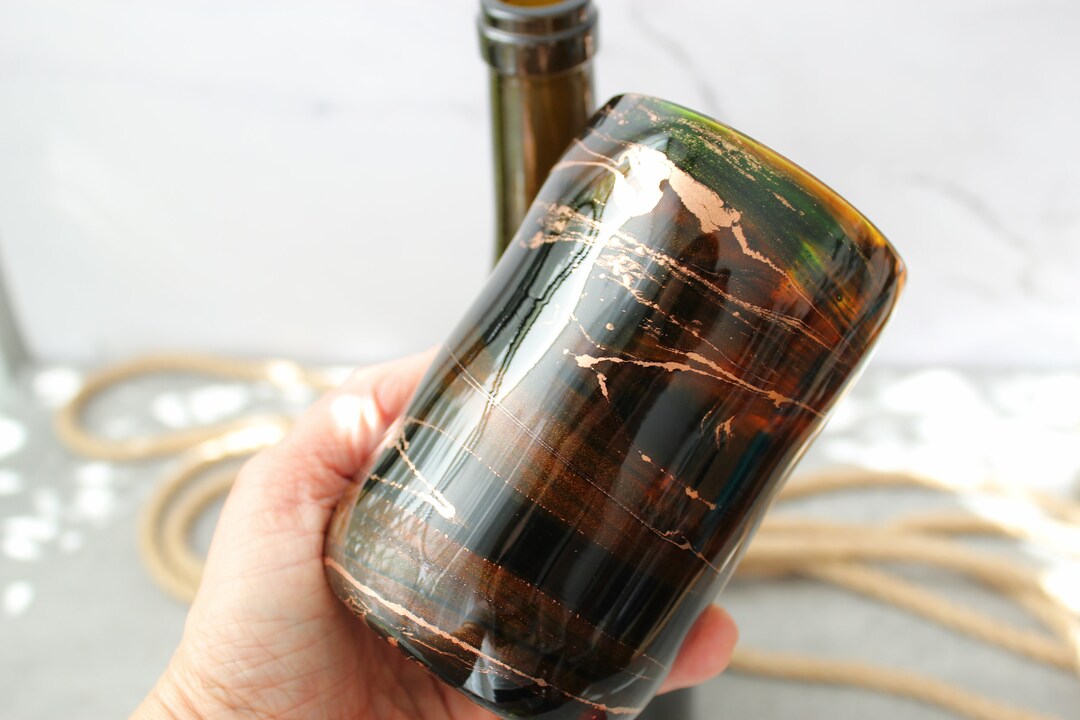 Hand Painted Upcycled Glass Vase | Copper Resin Decor - Etsy