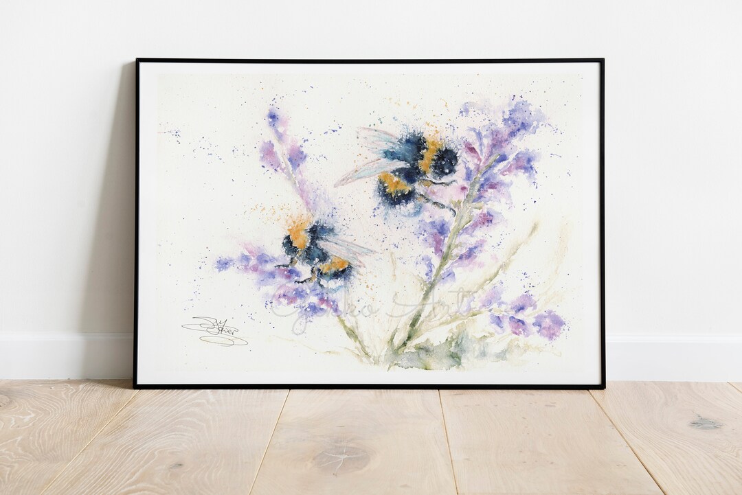 Lavender Bees Print, Watercolour Fine Art Print, From an Original Bee ...