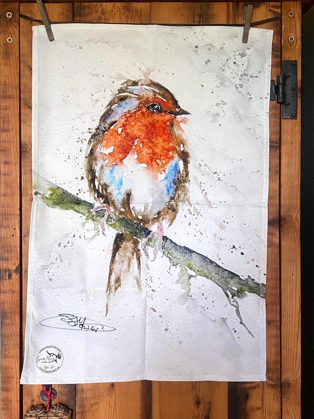 Robin Tea Towel, Wildlife Art Tea Towel, 100% Cotton, Homeware ...