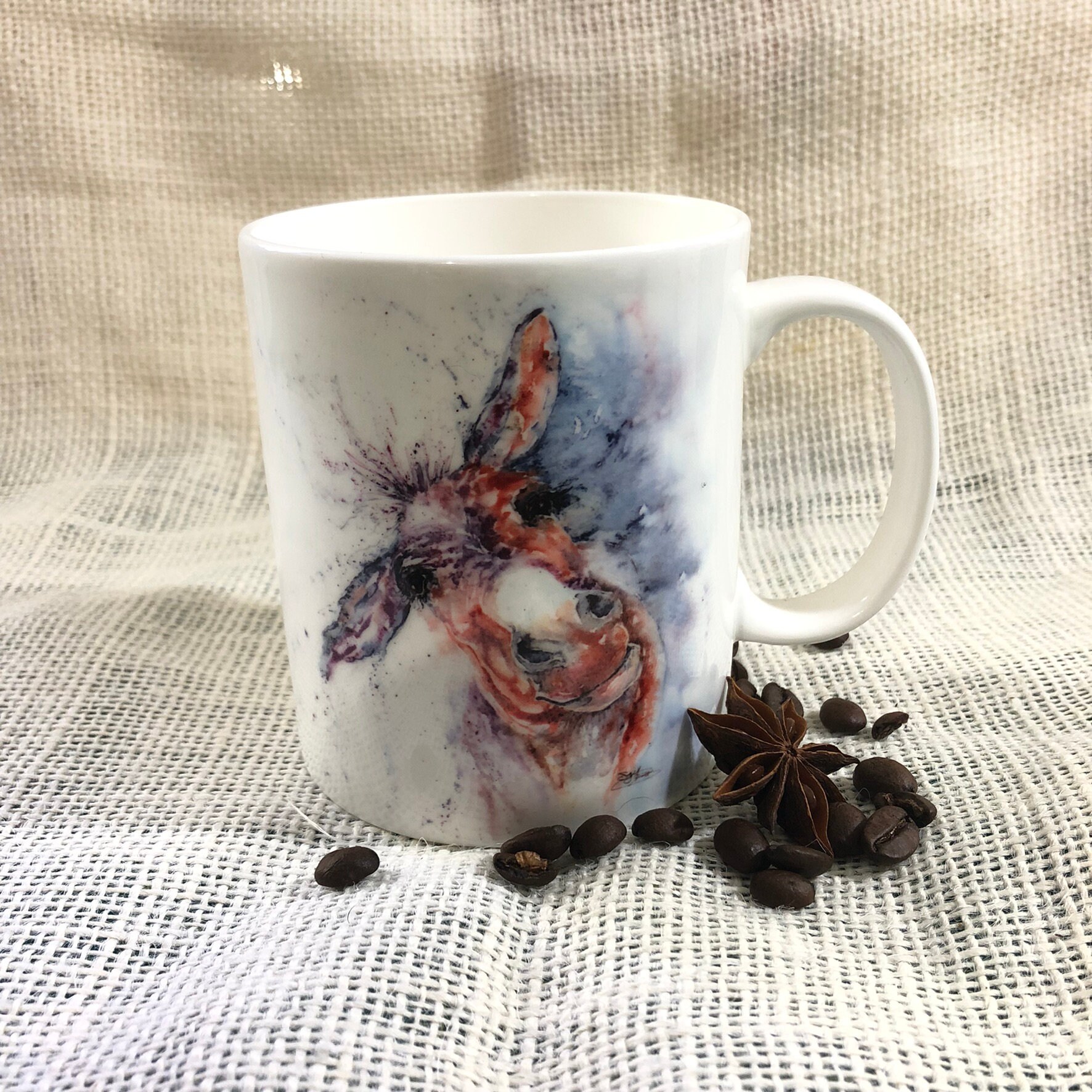 Wonky Donkey Watercolour Bone China Mug, Wildlife Art Mug by Artist ...