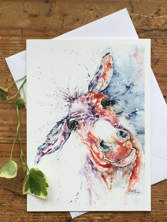 Wonky Donkey Card Donkey Greetings Card Wildlife Art Card | Etsy