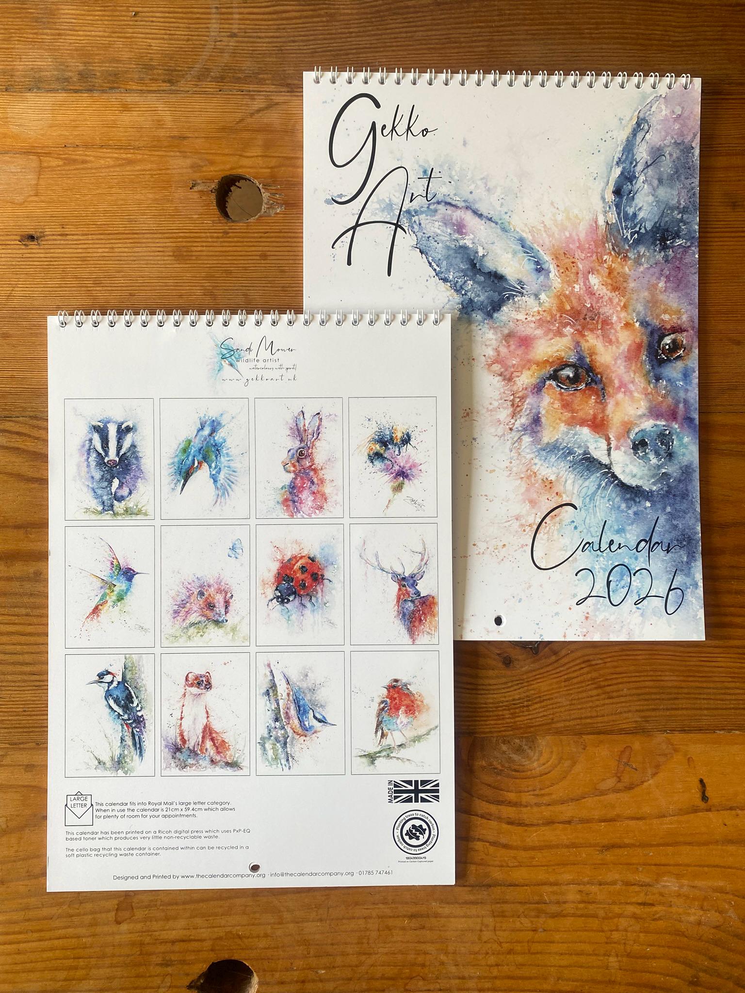 2026 Wildlife Art Calendar by Watercolour Artist Sandi Mower, Double A4 ...