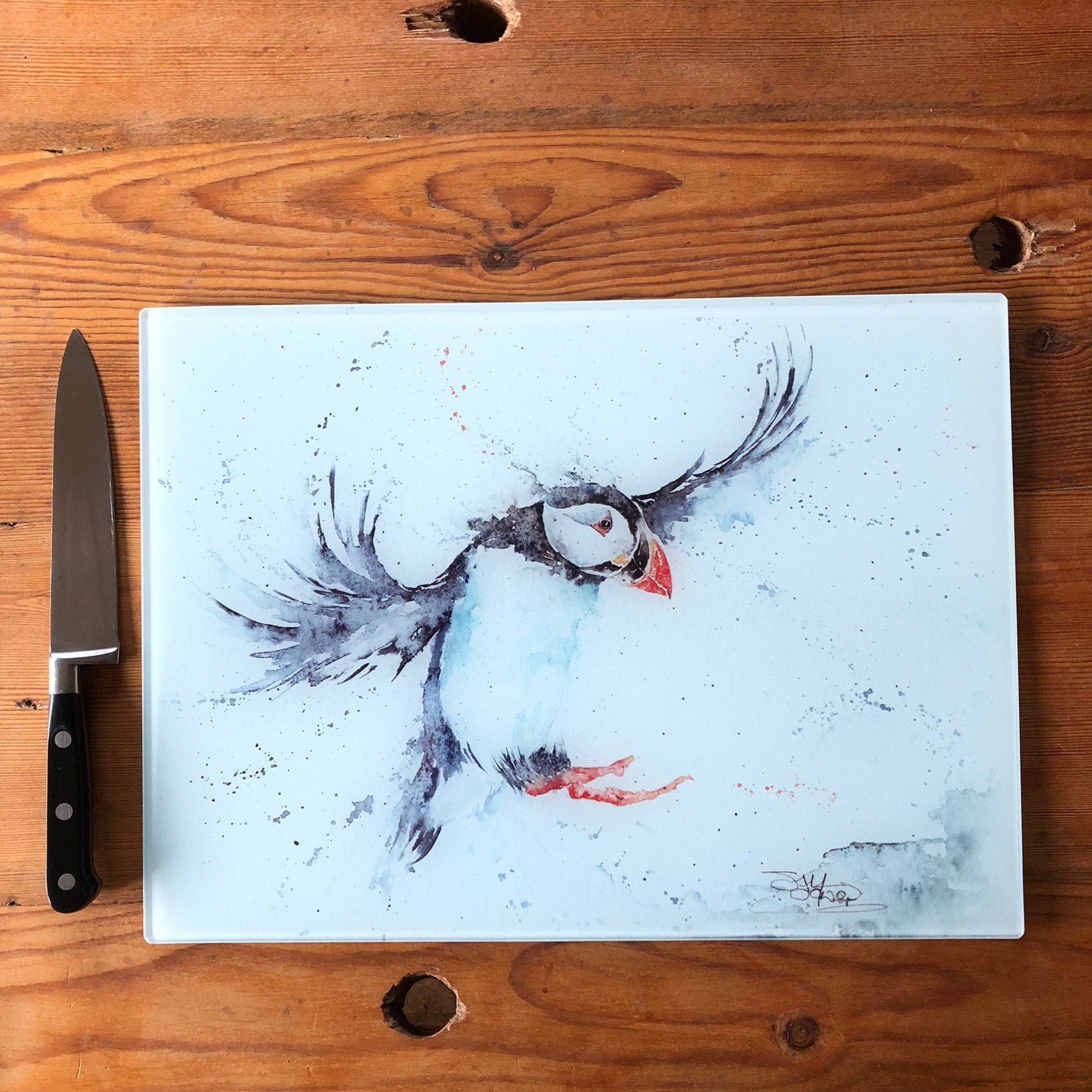 Puffin Glass Chopping Board, Kitchen Worktop Saver, Table Mat, Cutting ...