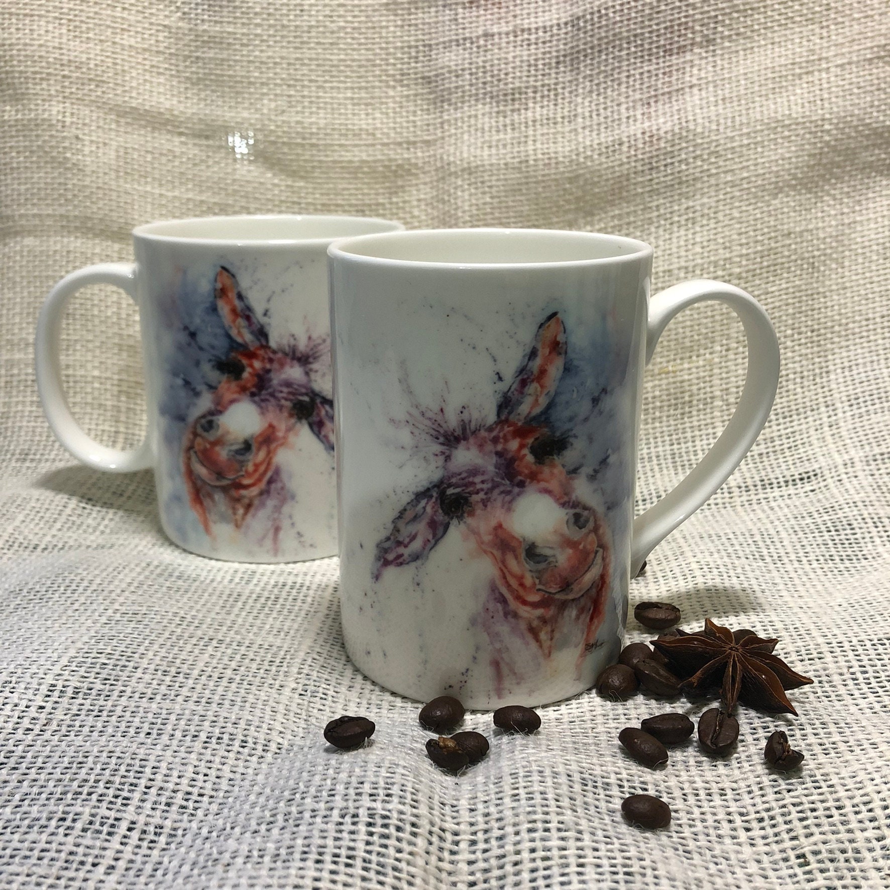 Wonky Donkey Watercolour Bone China Mug, Wildlife Art Mug by Artist ...
