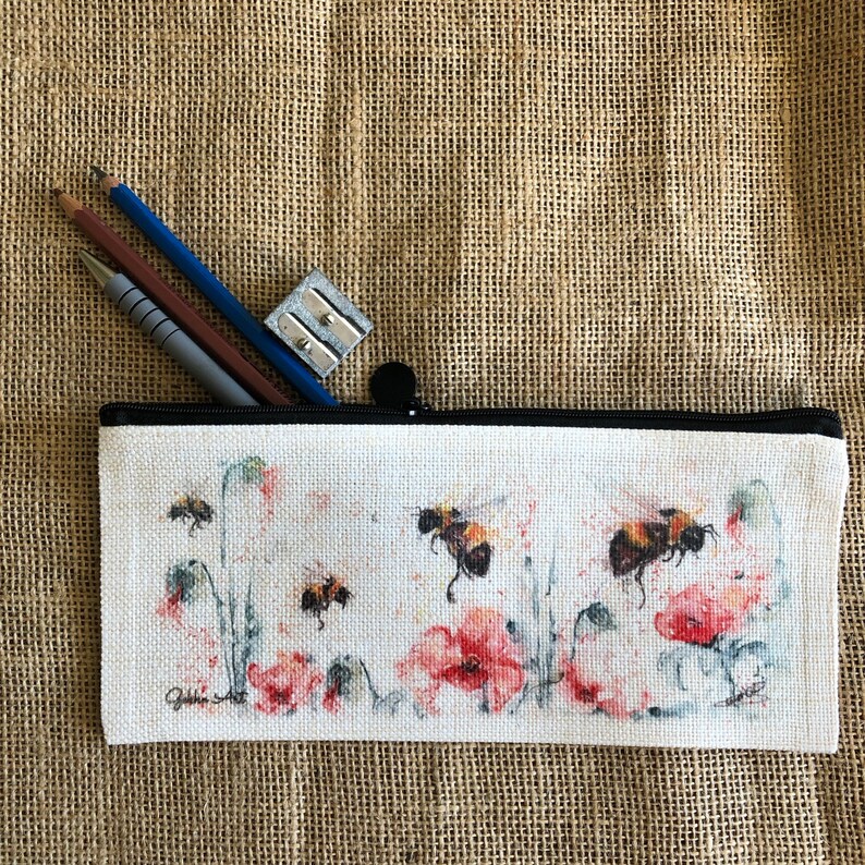 Poppy Bees Design Linen Pencil Case Slim Pouch 10x24cm - Etsy UK