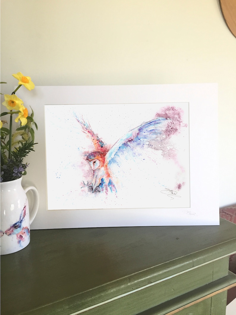 Barn Owl in Flight Limited Edition Print, Colourful Owl Giclee Art ...