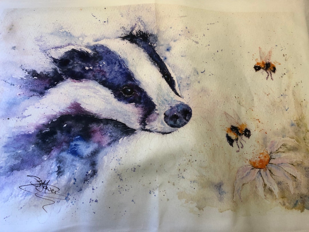 Badger & Bees Tea Towel Wildlife Art Tea Towel 100% Cotton - Etsy