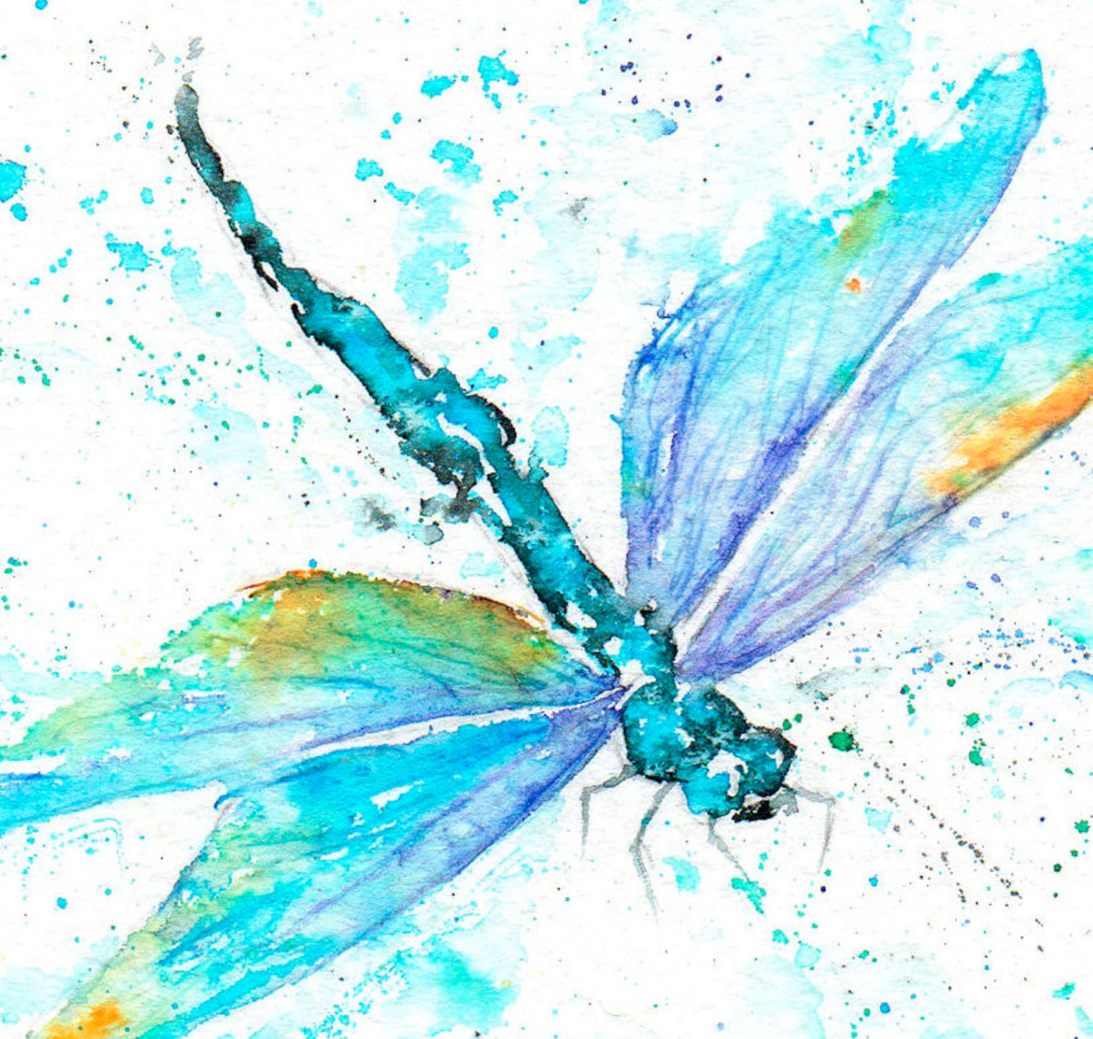 Dragonflies Blue, Watercolour Fine Art Giclee Print, Dragonfly ...
