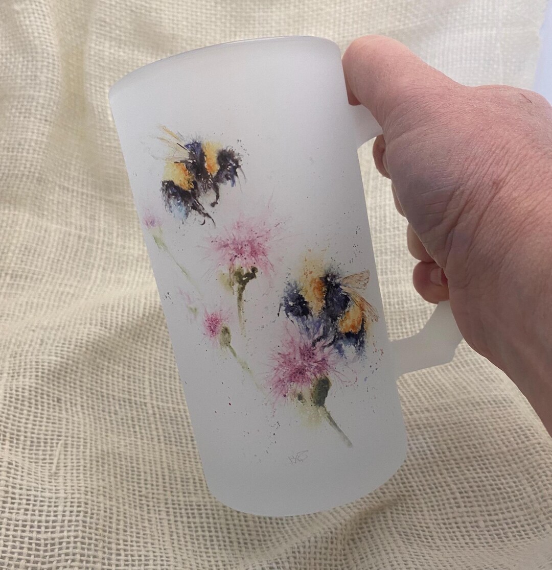 Bumblebee & Thistle Frosted Glass Tankard, Beer Stein, 500ml Drinks ...