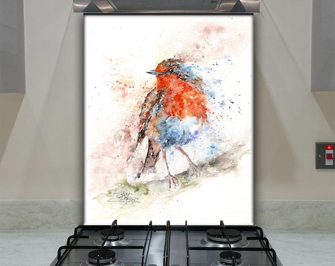 Robin Watercolour Art Glass Splashback, Backsplash, Printed Glass Tile ...