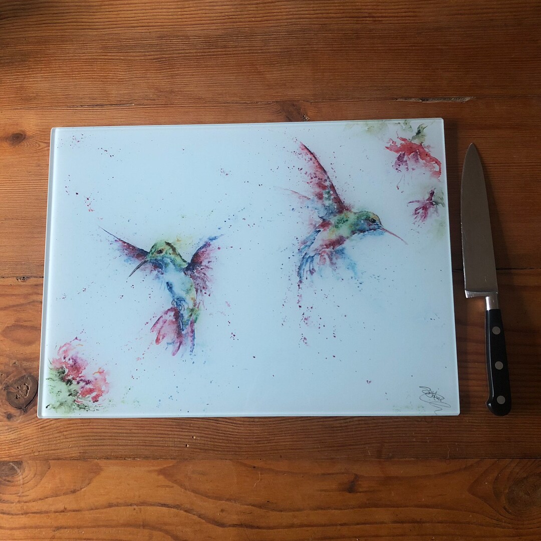 Hummingbirds Glass Chopping Board, Kitchen Worktop Saver, Table Mat ...