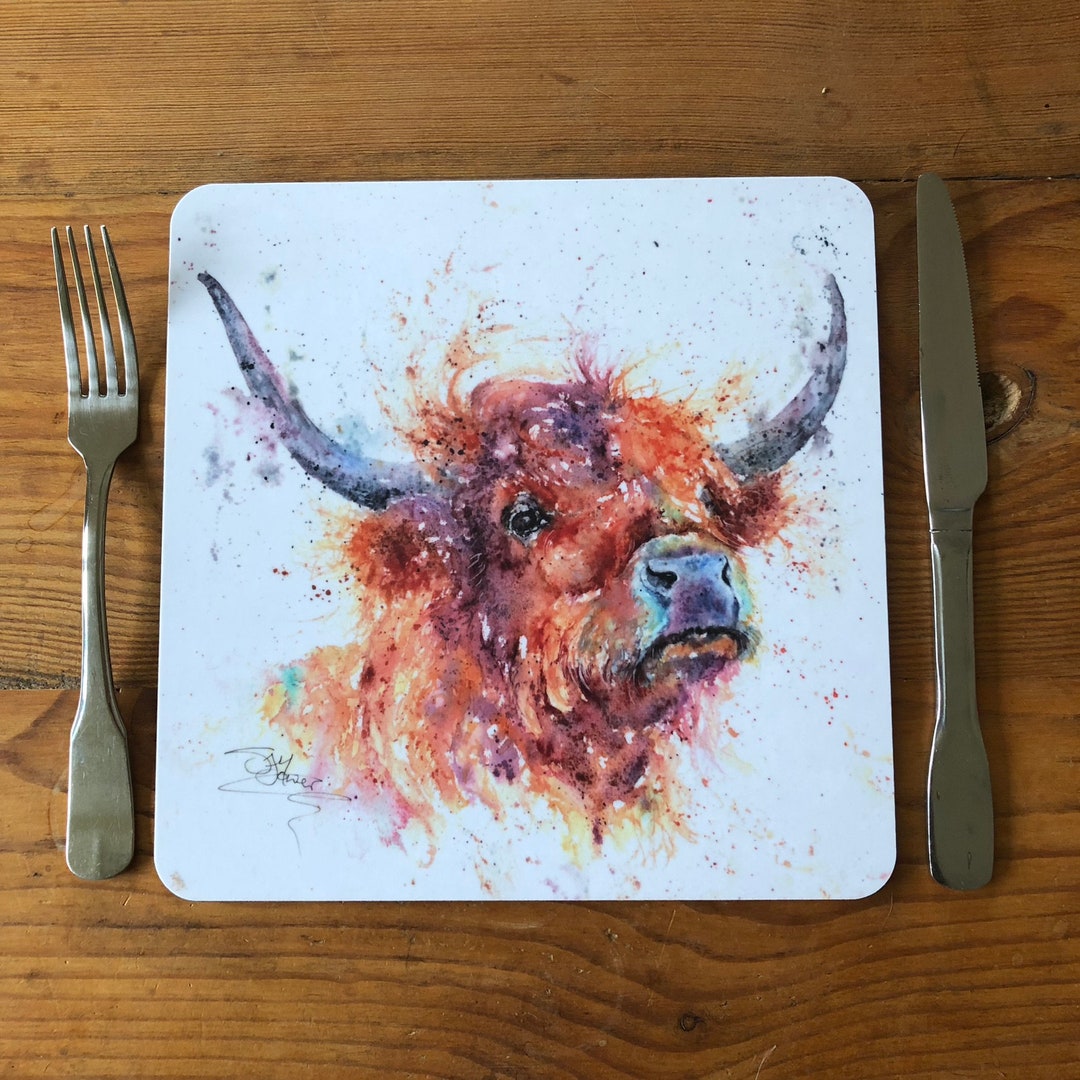 Highland Cow Table Mat, Melamine Placemat, Tableware, Scottish Bull ...
