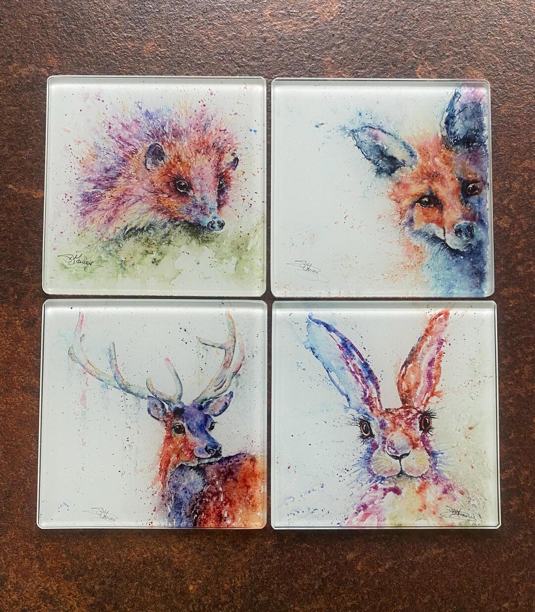 Set of 4 Glass Coasters, British Animals Set 1. Wildlife Coasters ...