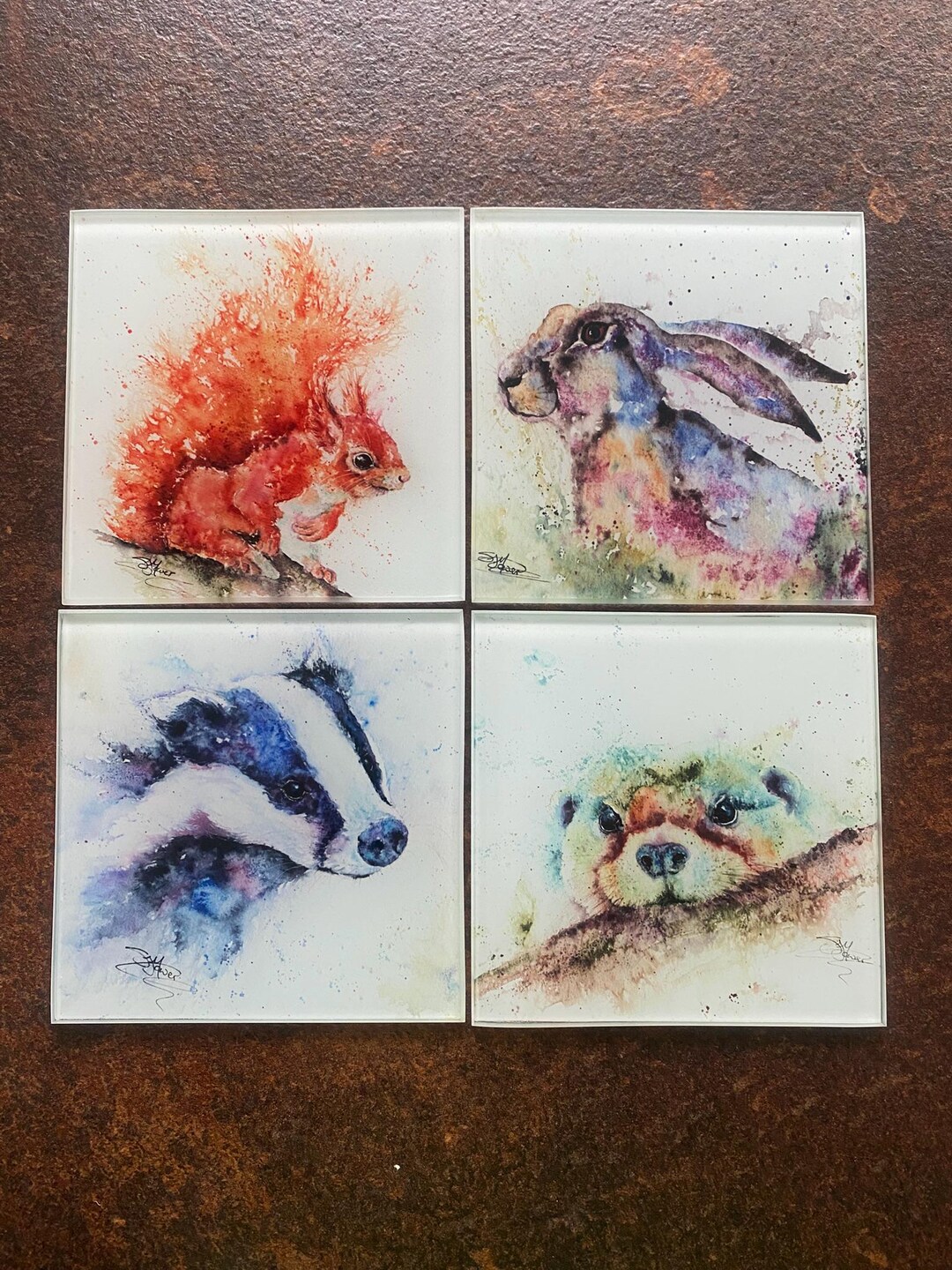 Set of 4 Glass Coasters, British Animals Set 2. Wildlife Coasters ...