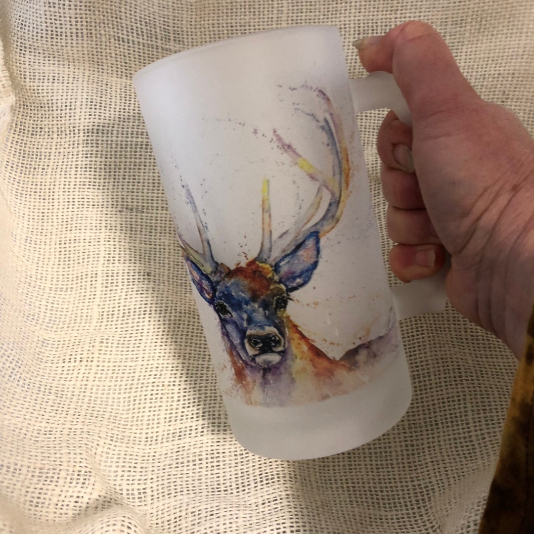 Stag Frosted Glass Tankard, Beer Stein, 500ml Drinks Glass With Handle ...