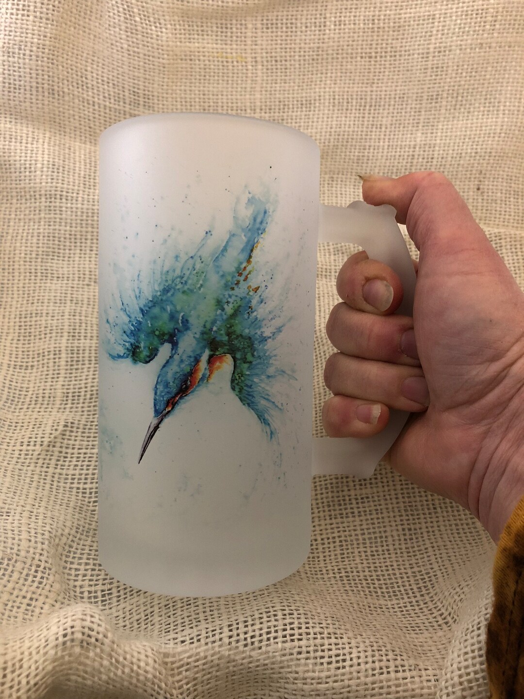 Kingfisher Frosted Glass Tankard, Beer Stein, 500ml Drinks Glass With ...