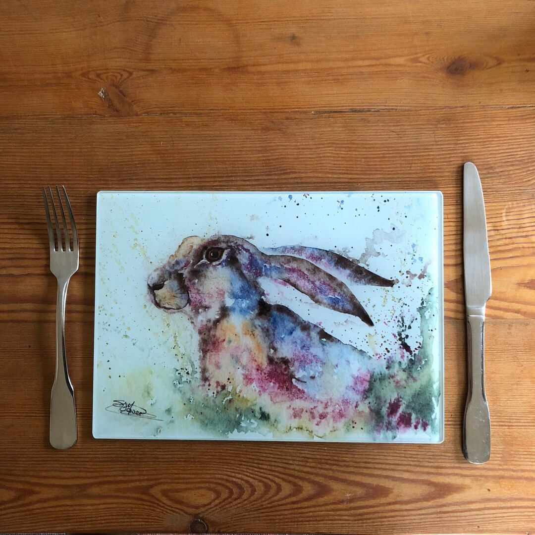 Bluebell Hare Glass Placemat, Wildlife Design Table Mat, Glass Trivet ...