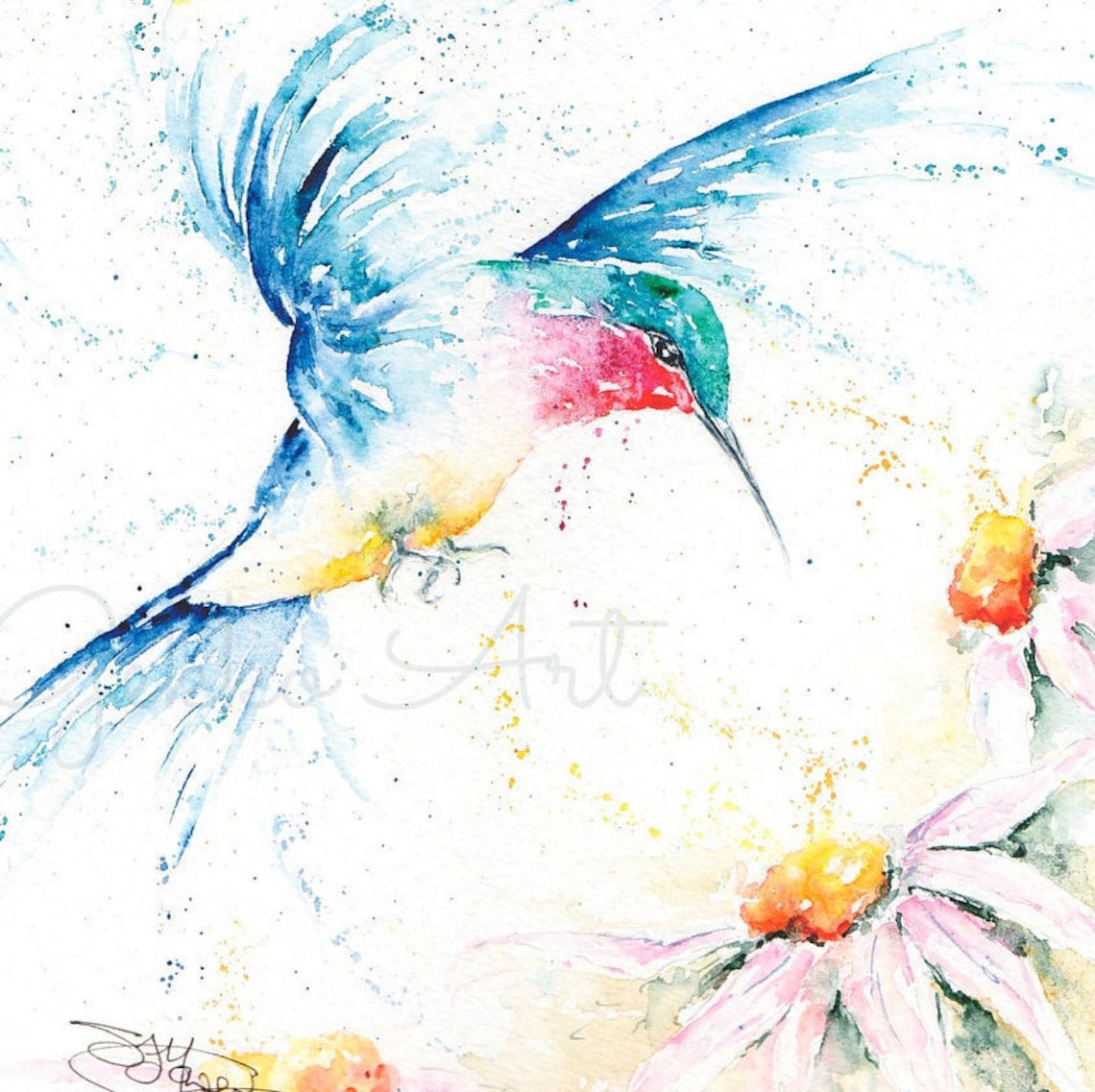 Hummingbirds Print Watercolour Art Print Birds Painting - Etsy