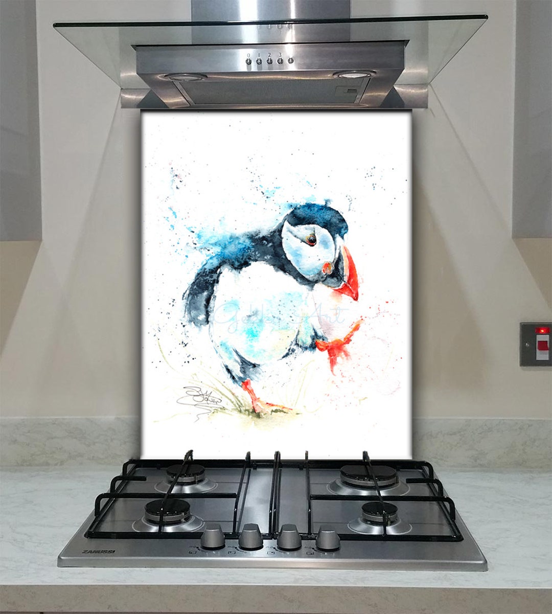 Puffin Billy Watercolour Art Glass Splashback, Backsplash, Printed ...