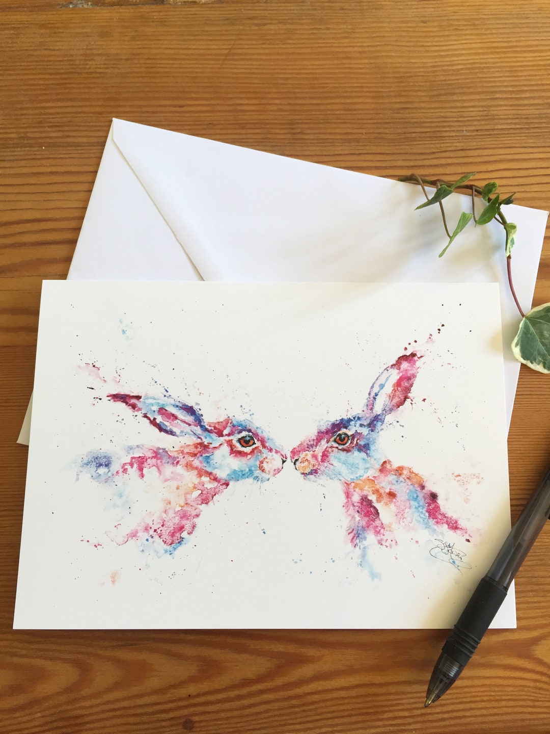 Kissing Hares Card, Hare Greetings Card, Hare Design, Wildlife Art ...
