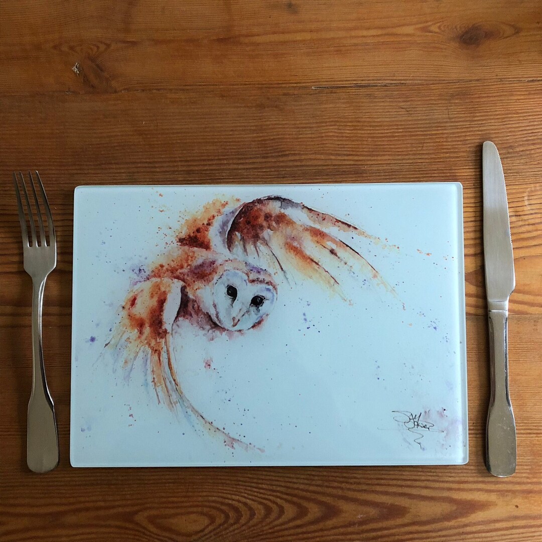 Barn Owl Glass Placemat, Wildlife Design Table Mat, Glass Trivet, Hot ...