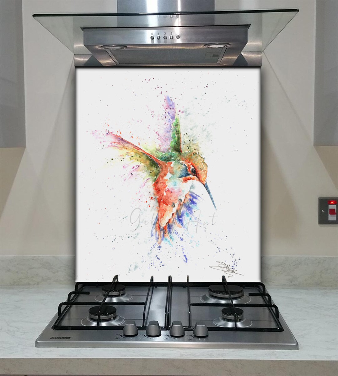 Rufous Hummingbird Watercolour Art Glass Splashback, Backsplash ...