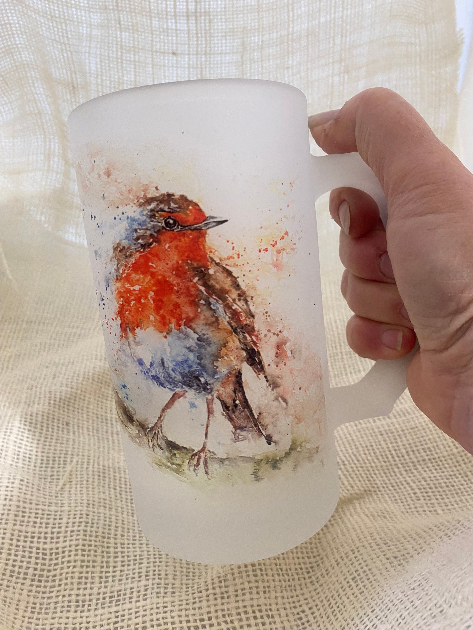 Robin Frosted Beer Glass, Tankard, Stein, 500ml Drinks Glass With ...