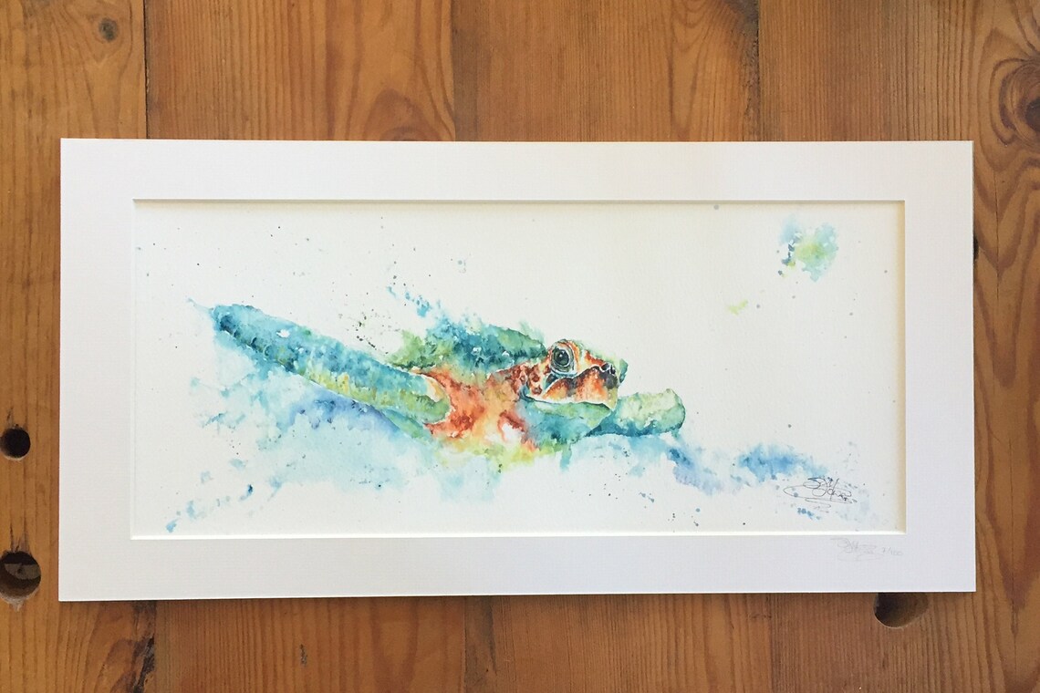 Green Sea Turtle Limited Edition Print, Colourful Turtle Giclee Art Print, Signed Watercolour ...