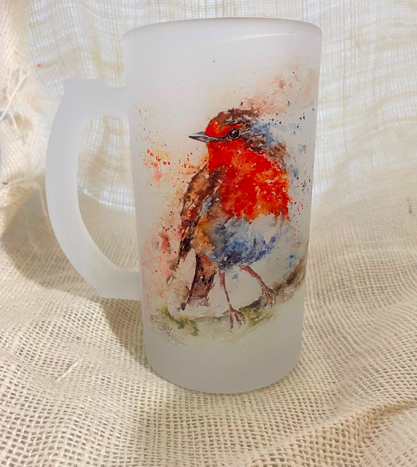 Robin Frosted Beer Glass, Tankard, Stein, 500ml Drinks Glass With ...