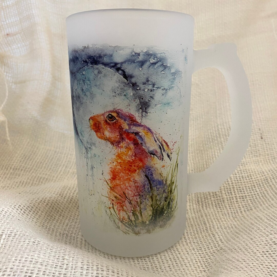 Moon Gazing Hare Frosted Beer Glass, Tankard, Stein, 500ml Drinks Glass ...