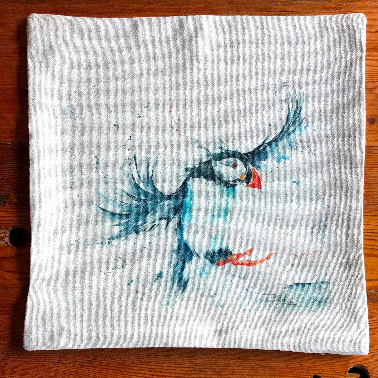 Puffin & Blowin Cushion Cover, Wildlife Art Cushion, Puffin Bird ...