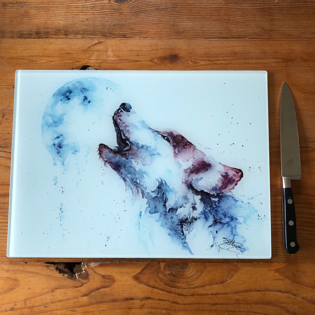 Howling Wolf Glass Chopping Board, Kitchen Worktop Saver, Table Mat ...