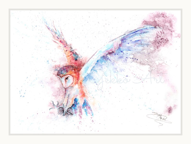 Barn Owl in Flight Limited Edition Print, Colourful Owl Giclee Art ...