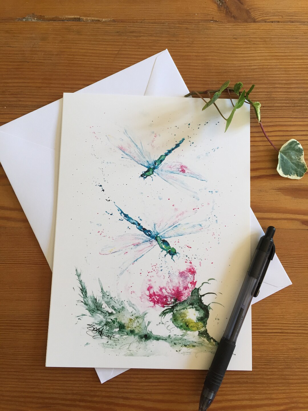 Dragonflies Card, Dragonfly Greetings Card, Wildlife Art, Note Card ...