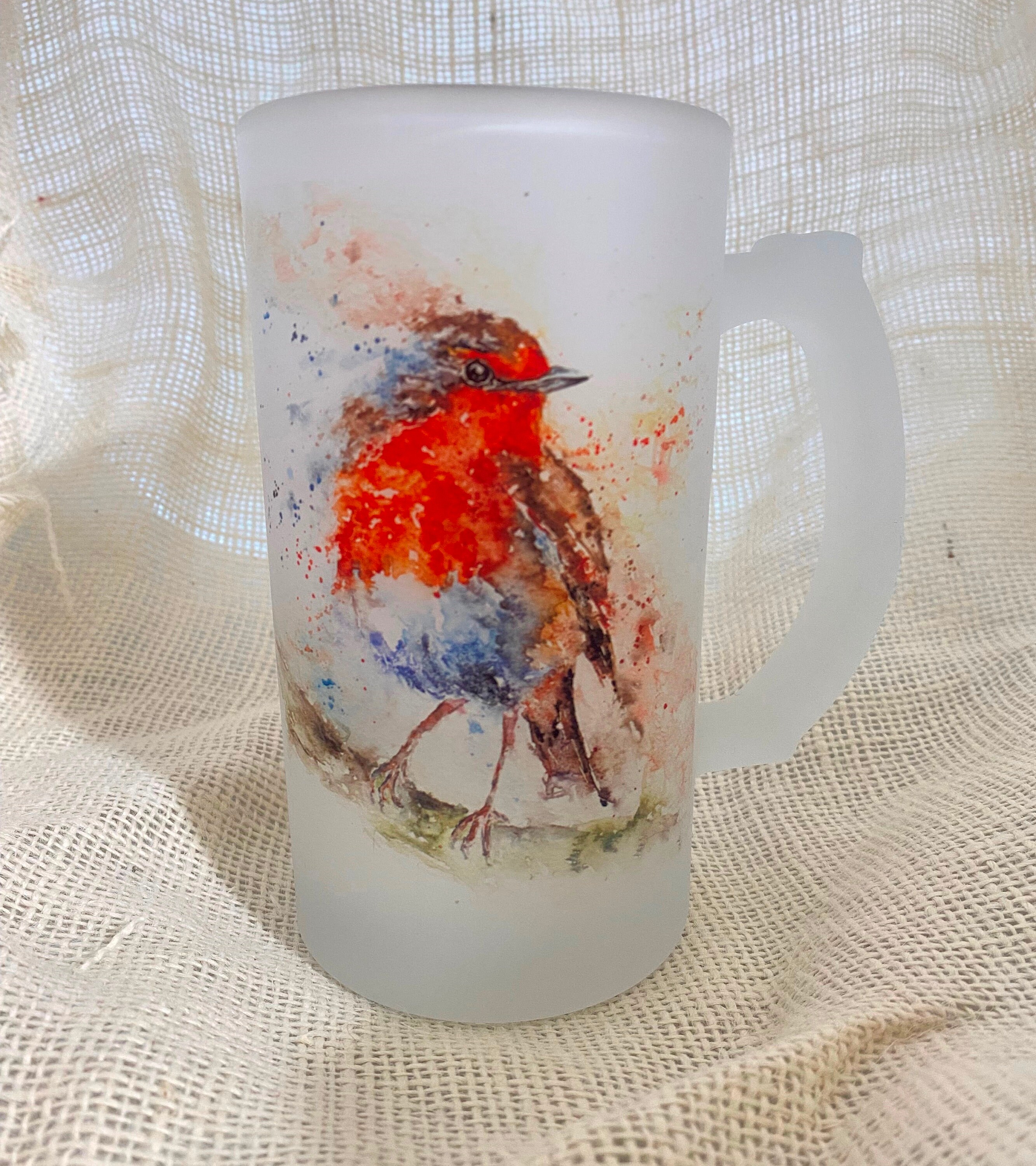 Robin Frosted Beer Glass, Tankard, Stein, 500ml Drinks Glass With ...