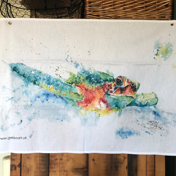 Sea Turtle Tea Towel Wildlife Art Tea Towel 100% Cotton - Etsy