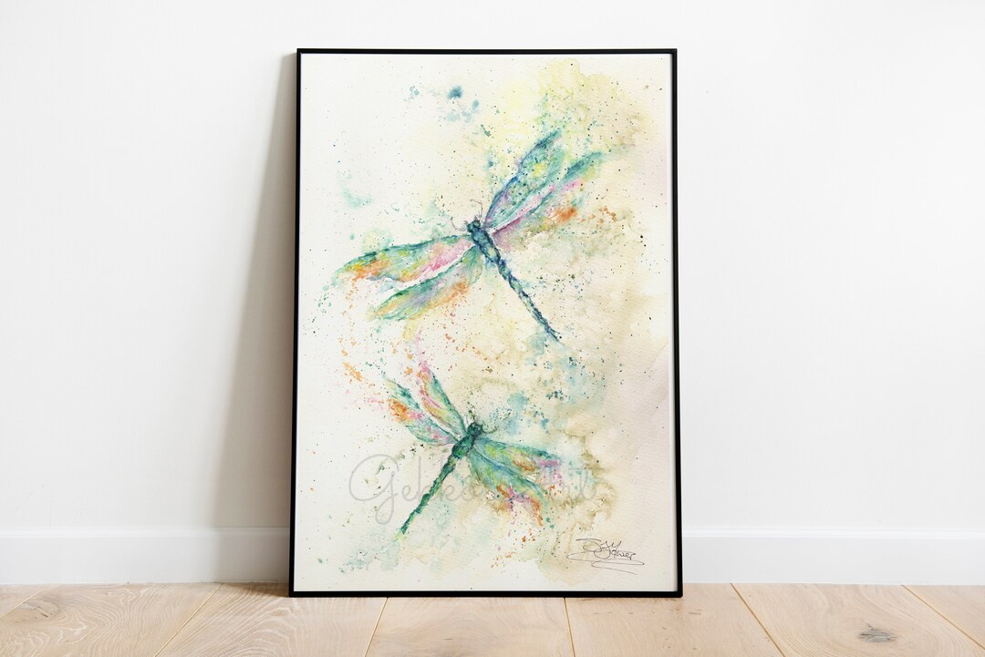 Summer Dragons, Dragonflies Watercolour, Giclee Art Print, Dragonfly ...