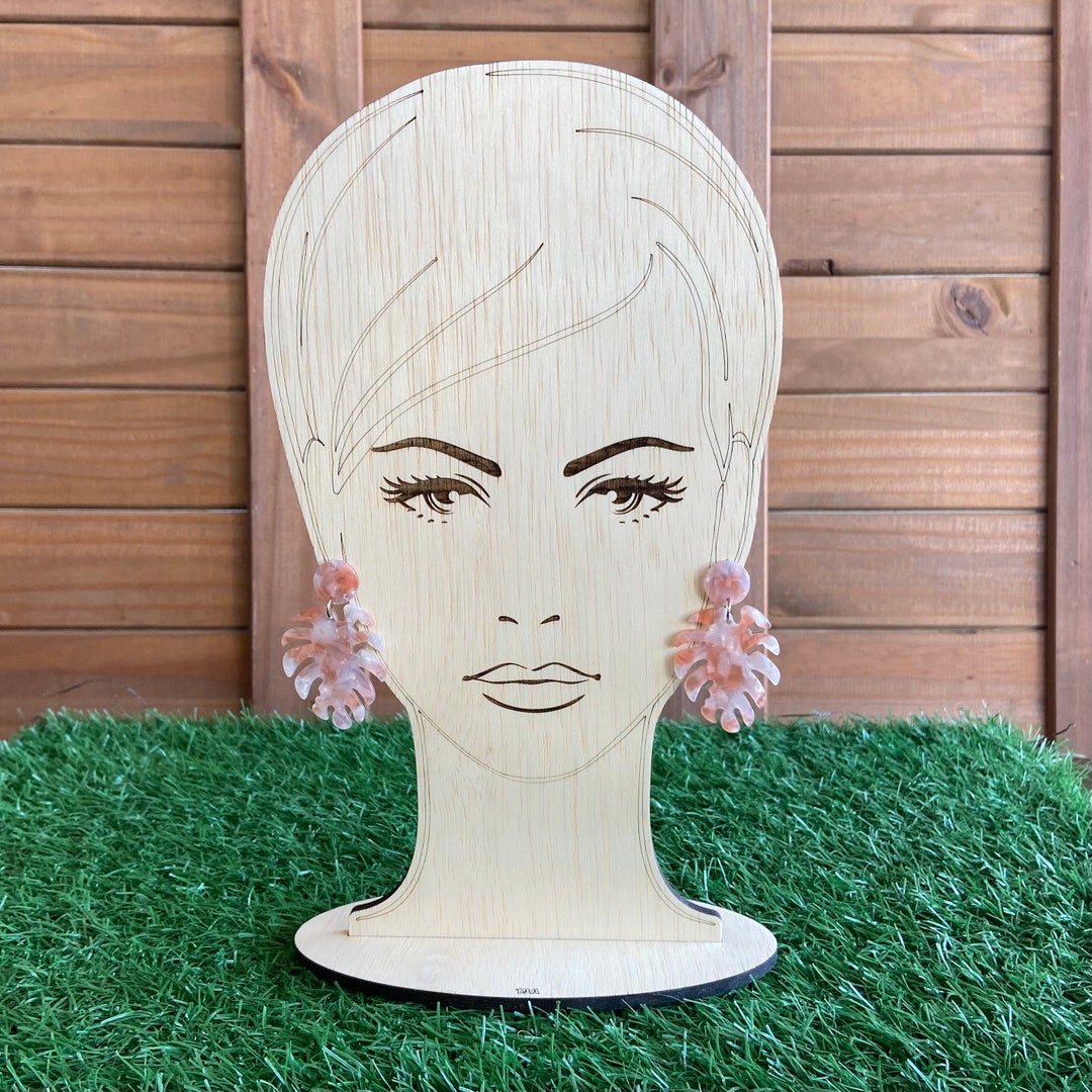 Wooden Face Silhouette, Earrings Display,showcase Earring,engraved Face ...