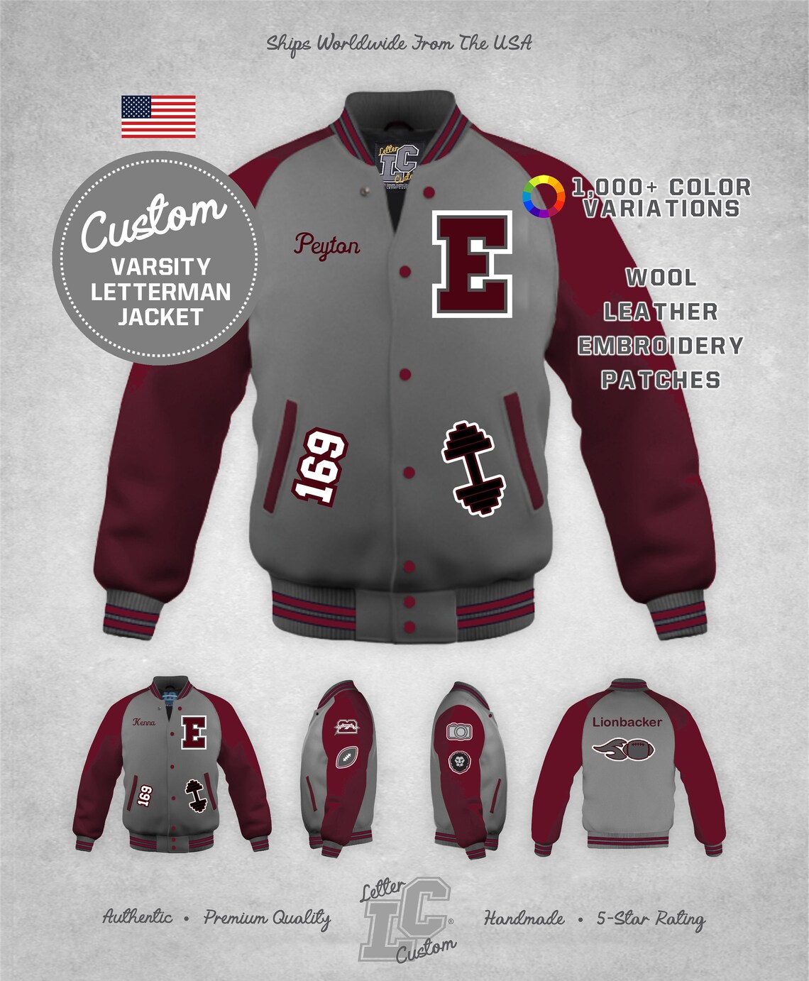 Custom Varsity Letterman Weightlifting Football Jacket Magenta - Etsy