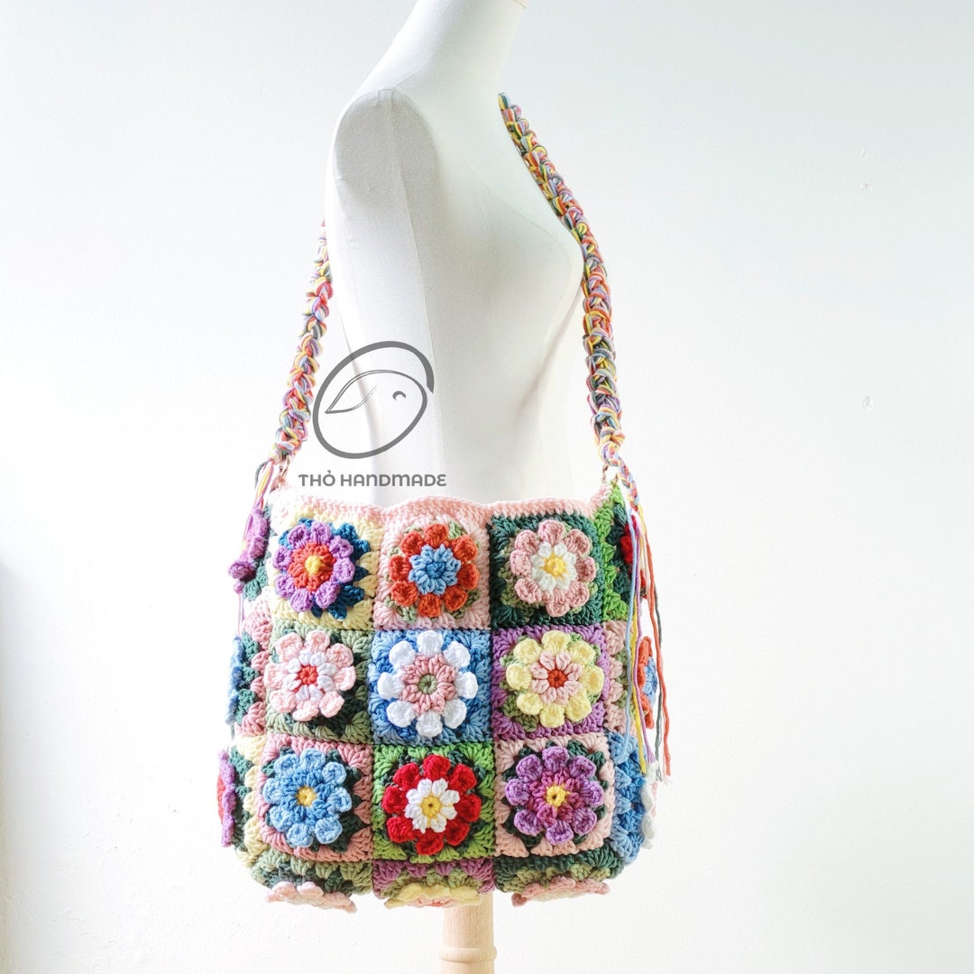 Crochet Tote Bag, Granny Square Boho Bag, Afghan Purse, Handmade Bag ...
