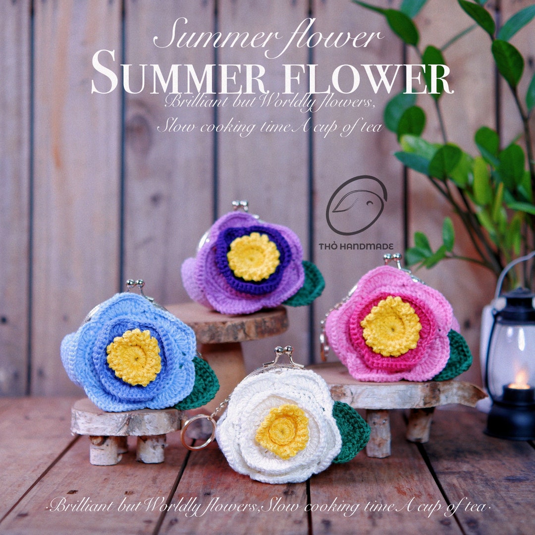 Crochet Flower Coin Purse Metal Frame, Summer Flower Keychain Wallet ...