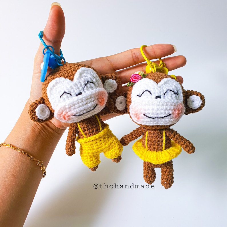 Monkey Keychain, Amigurumi Animal Keychain, Crochet Monkey Keychain ...