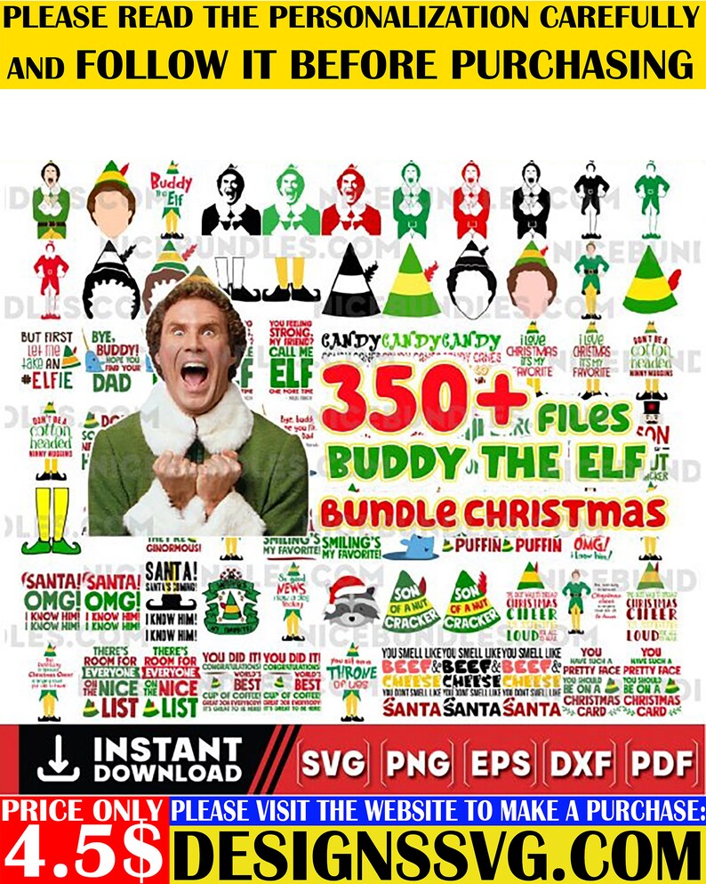 350 Files Christmas Svg Bundle Buddy the Elf Svg, Mega Bundle Layered ...