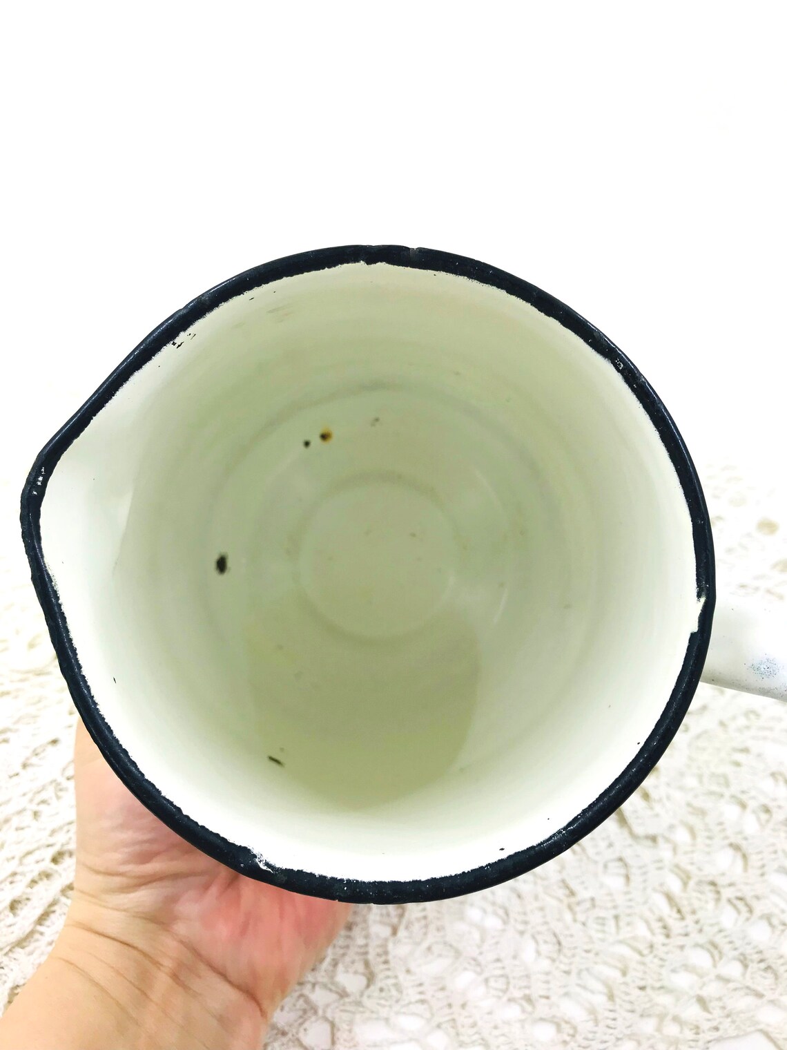 White Enamelware Pitcher Kitchen Enamel Water Jug Primitive | Etsy